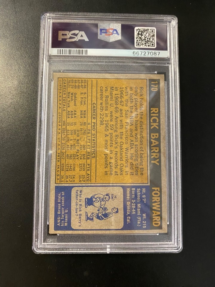 1971 TOPPS - RICK BARRY - ROOKIE CARD #170 - PSA 5 EX - HOF | eBay