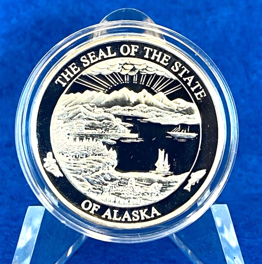 2000 Silver 1 Oz. Proof Seal Of Alaska with Real Gold Nugget Panner | eBay