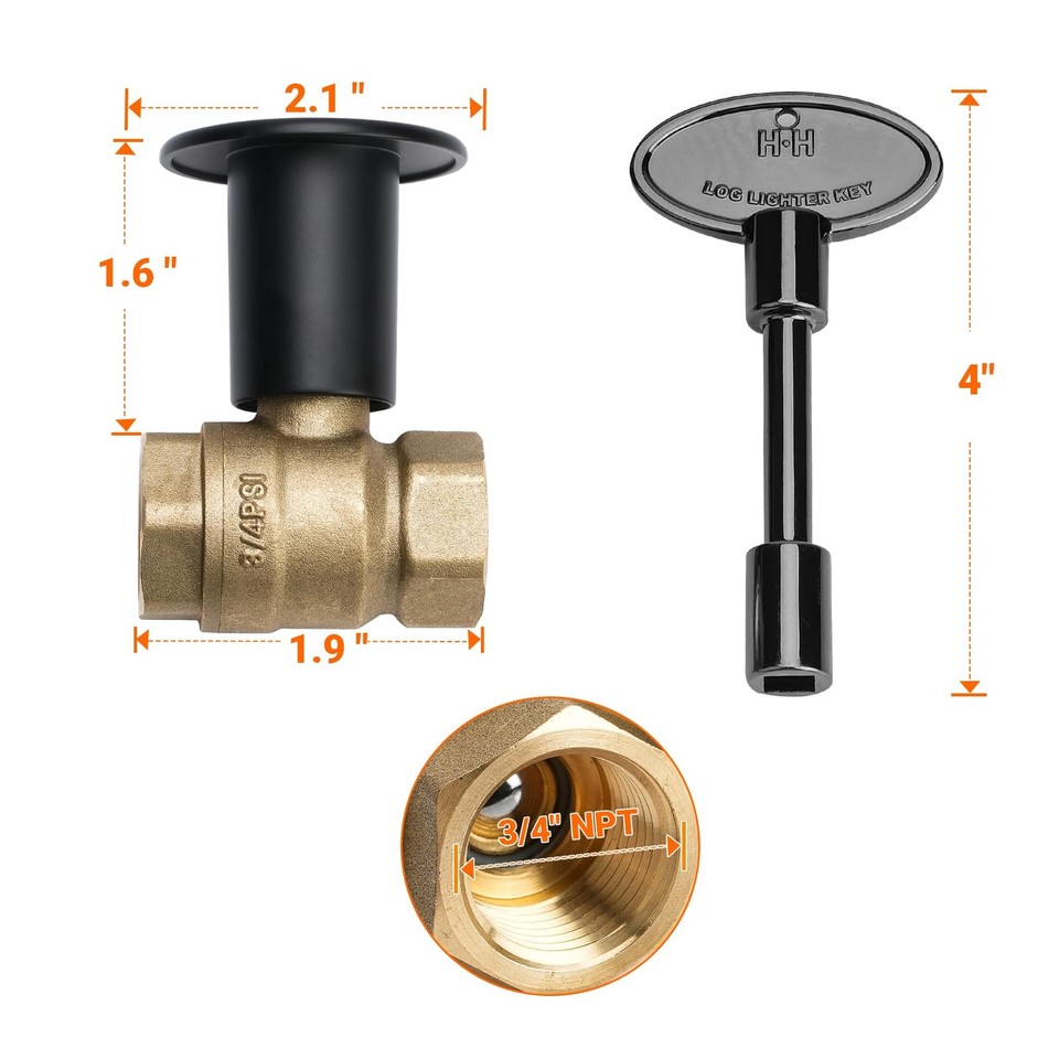 3/4 Inch Straight Gas Key Valve Kit for Fire Pit Fireplace with Flat ...