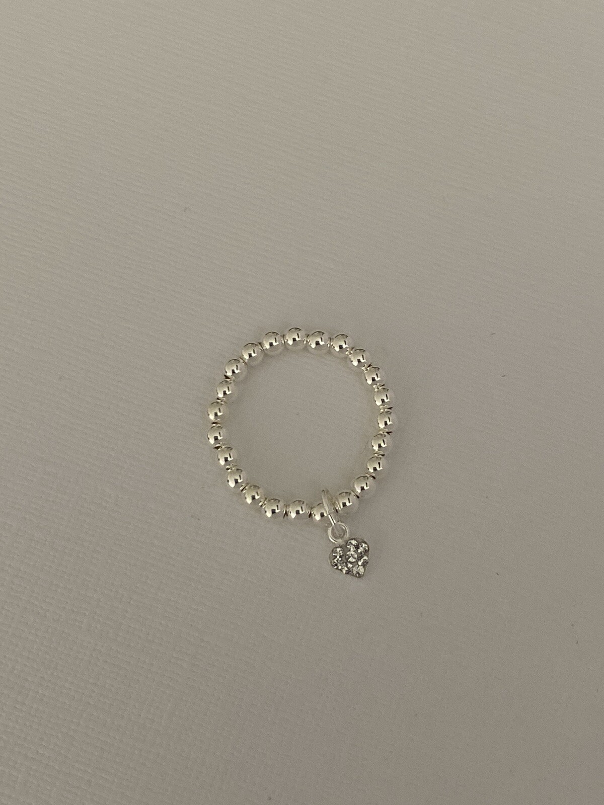 STERLING SILVER STRETCH RING 925 BEADED STACKING SPARKLY CZ HEART ALL ...