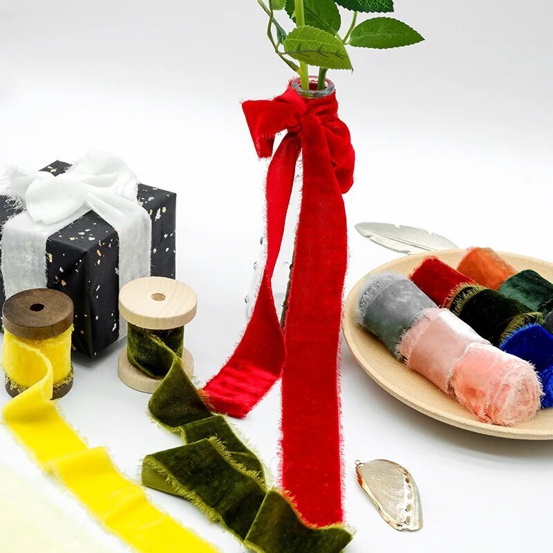 Velvet Ribbon Frayed Edge Trim Handmade Fringe Ribbons Diy Cake ...