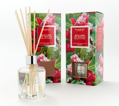 HomeWorx by Slatkin + Co. S/2 Festive Reed Diffusers in Boughs of Holly ...