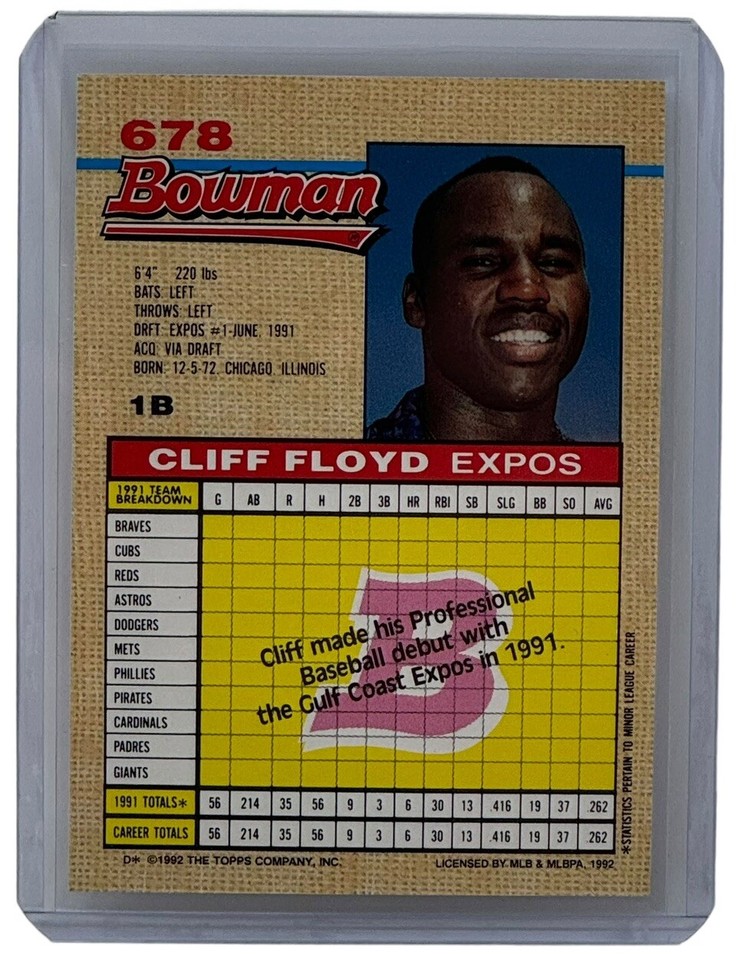 Cliff Floyd 1992 Bowman Baseball Rookie Card Montreal Expos RC #678 | eBay