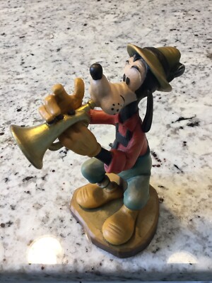 RARE VINT ANRI 6" WALT DISNEY GOOFY PLAYING TRUMPET WOOD CARVING ITALY ...
