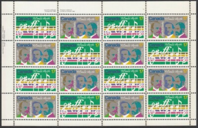 Canada Stamps Full Pane of 16, O Canada Centenary, Composers, #858a MNH ...