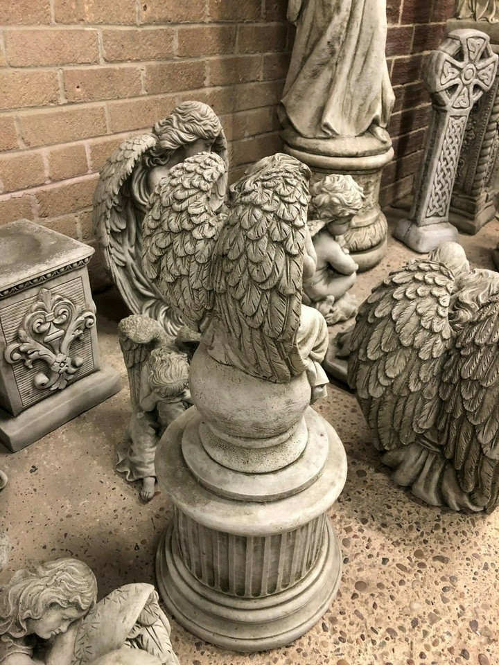 Angel on ball with plinth ornament,Garden or home concrete stone statue ...