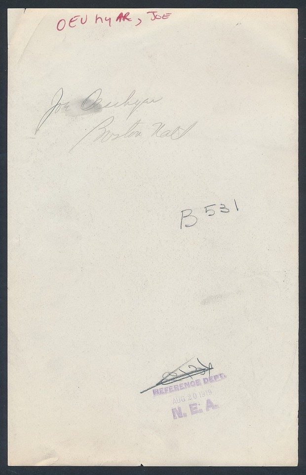 1919 JOE OESCHGER, Record Setting Braves Pitcher Vintage Baseball Photo ...