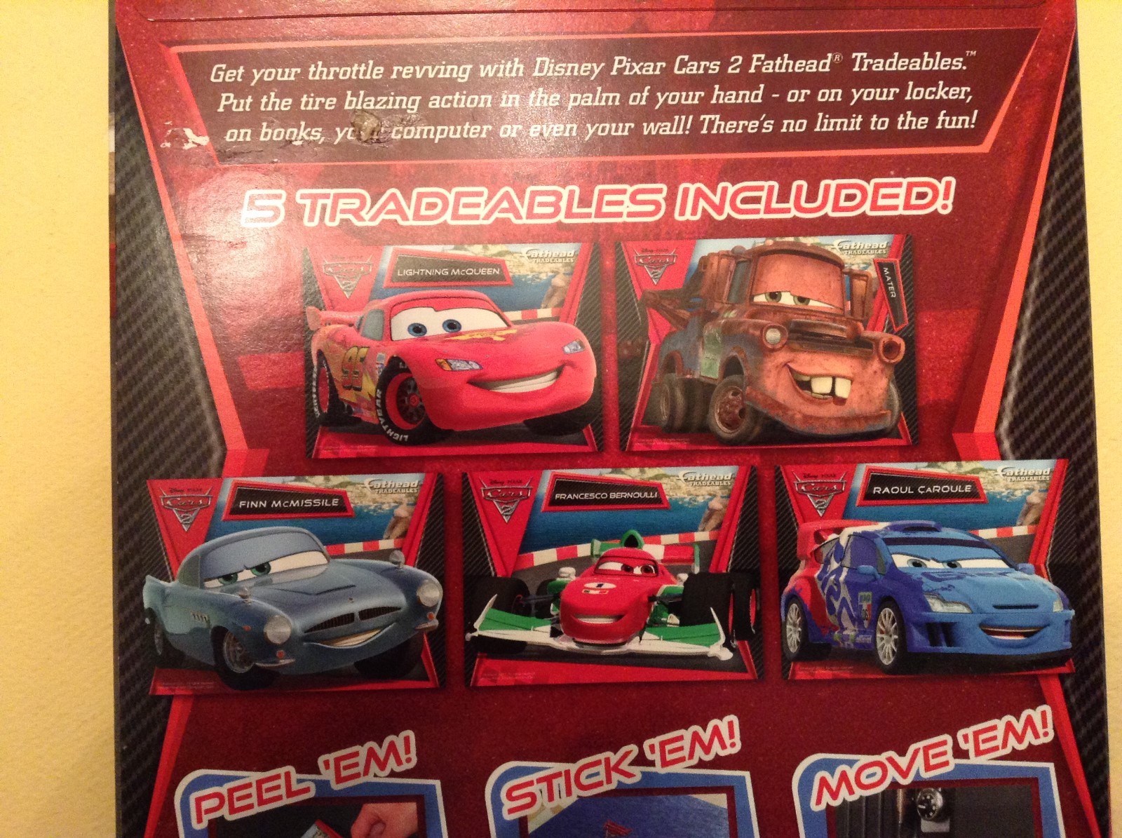 CARS 2 FATHEAD TRADEABLES (5) 5x7 PEEL N STICK VINYL GRAPHICS DISNEY ...