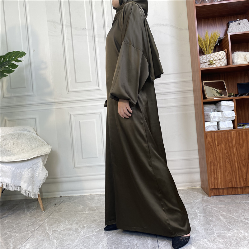 Muslim Satin Maxi Abaya Kaftan Ramadan Women Dress Arab Dubai Robe ...