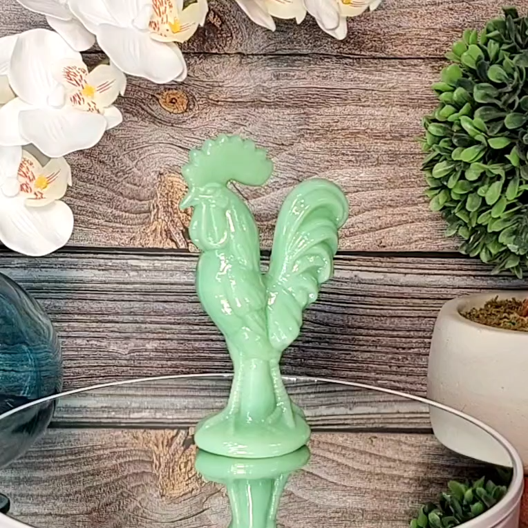 Green Jadeite Glass Depression Style Rooster Chicken Figurine, Vintage ...