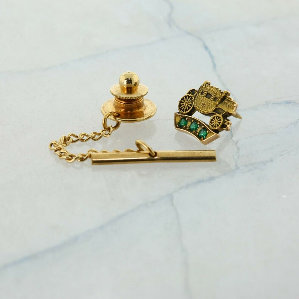 10K Yellow Gold and Emerald Tie Tack Fisher Body Anniversary Pin | eBay