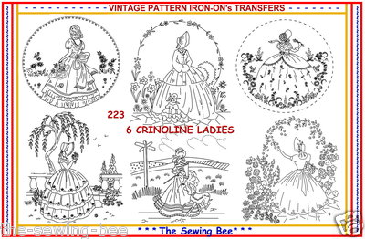 223 ~ 6 New Crinoline Lady - Ladies Hand Embroidery IRON-ON Transfers ...