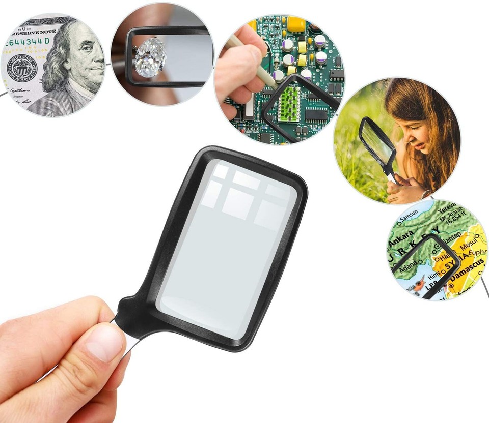 Folding Handheld Magnifying Glass with Light, 3X Large Rectangle ...