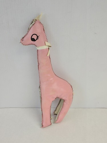 Antique Oil Cloth GIRAFFE Stuffed Animal Doll Toy 12" High Pink and ...