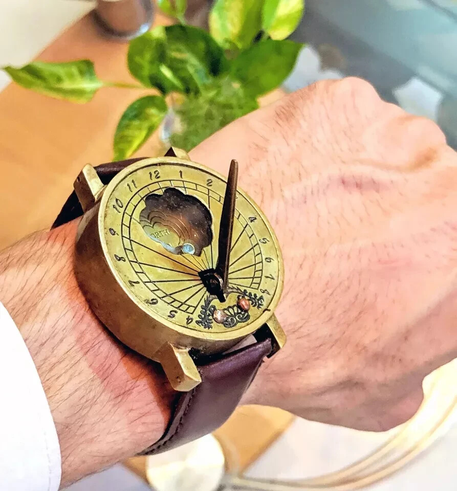 Brass Sundial Wrist Watch Sundial Compass Collectible Nautical Maritime ...