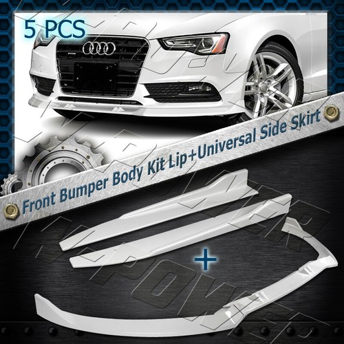Painted White For 2013-2016 Audi A5 Front Bumper Lip + Side Skirt 5PCS ...