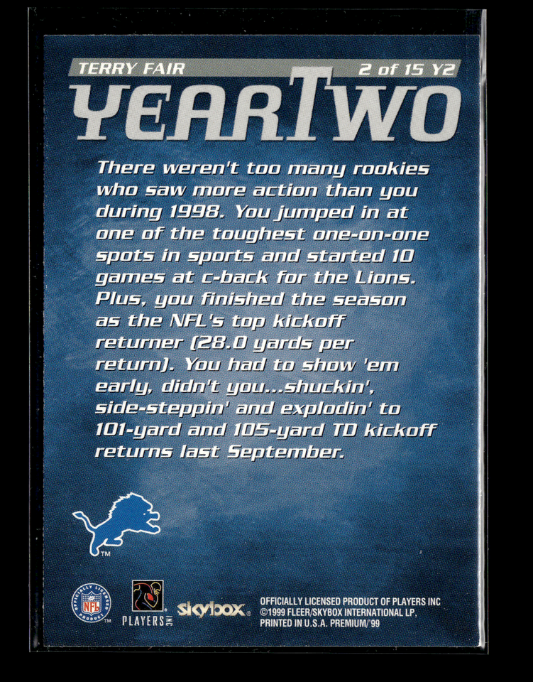 1999 SkyBox Premium Year Two #2 Terry Fair Detroit Lions | eBay
