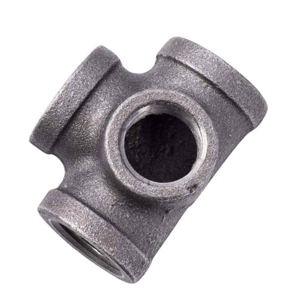 Pipe Decor 1/2 In. 4-Way Black Iron Pipe Side Outlet Tee (2-Pack ...
