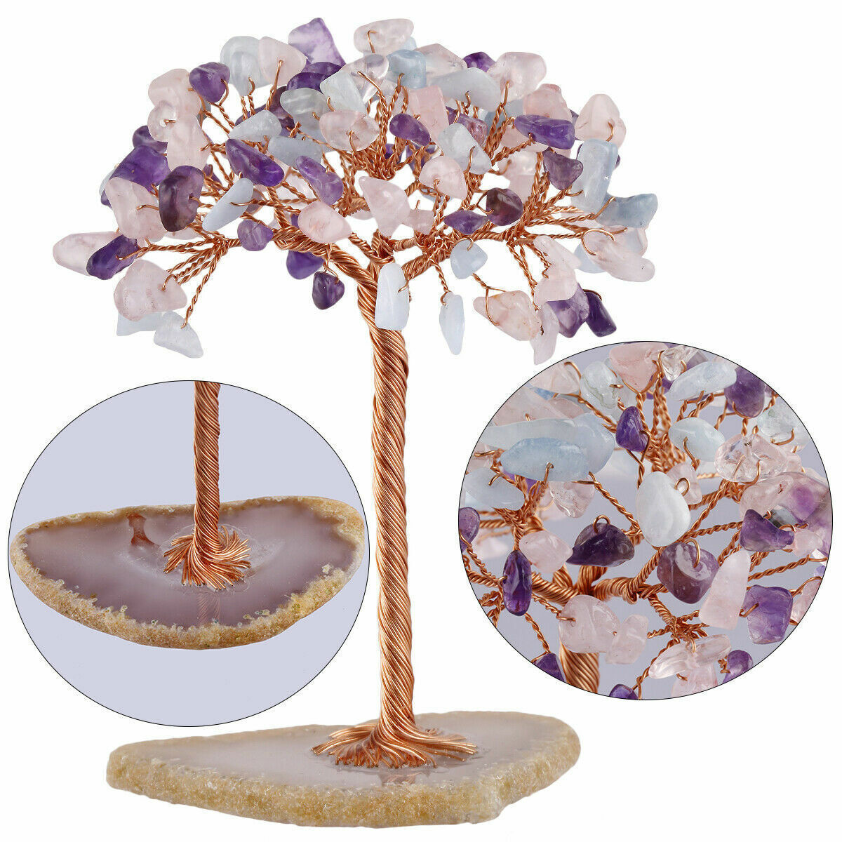Natural Crystal Tree Copper Money Tree with Agate Slice Base for Luck ...