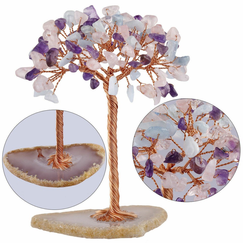 Natural Crystal Tree Copper Money Tree with Agate Slice Base for Luck ...
