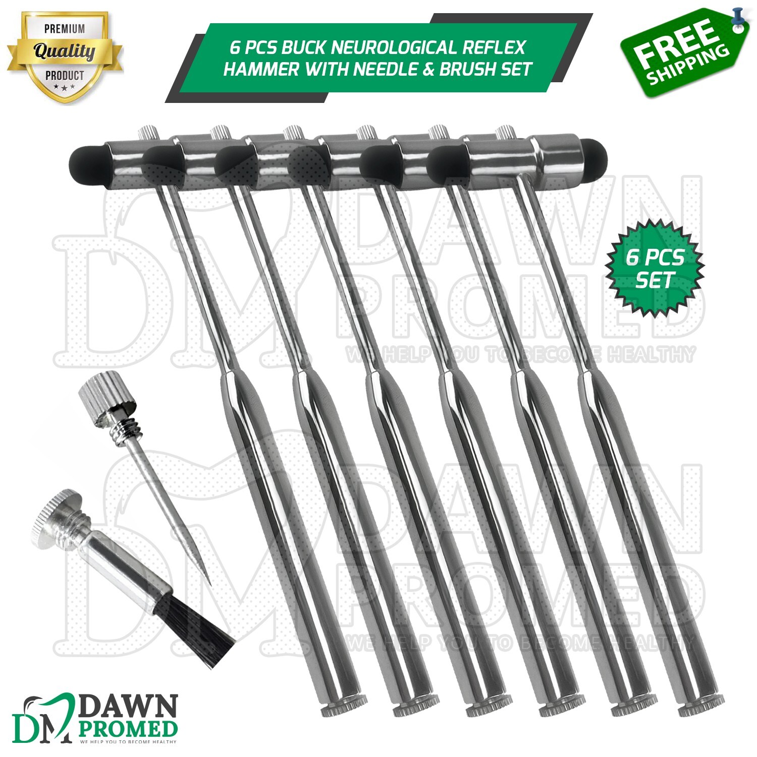 6 Pcs Neurological Reflex Buck Hammer With Needle & Brush Medical ...