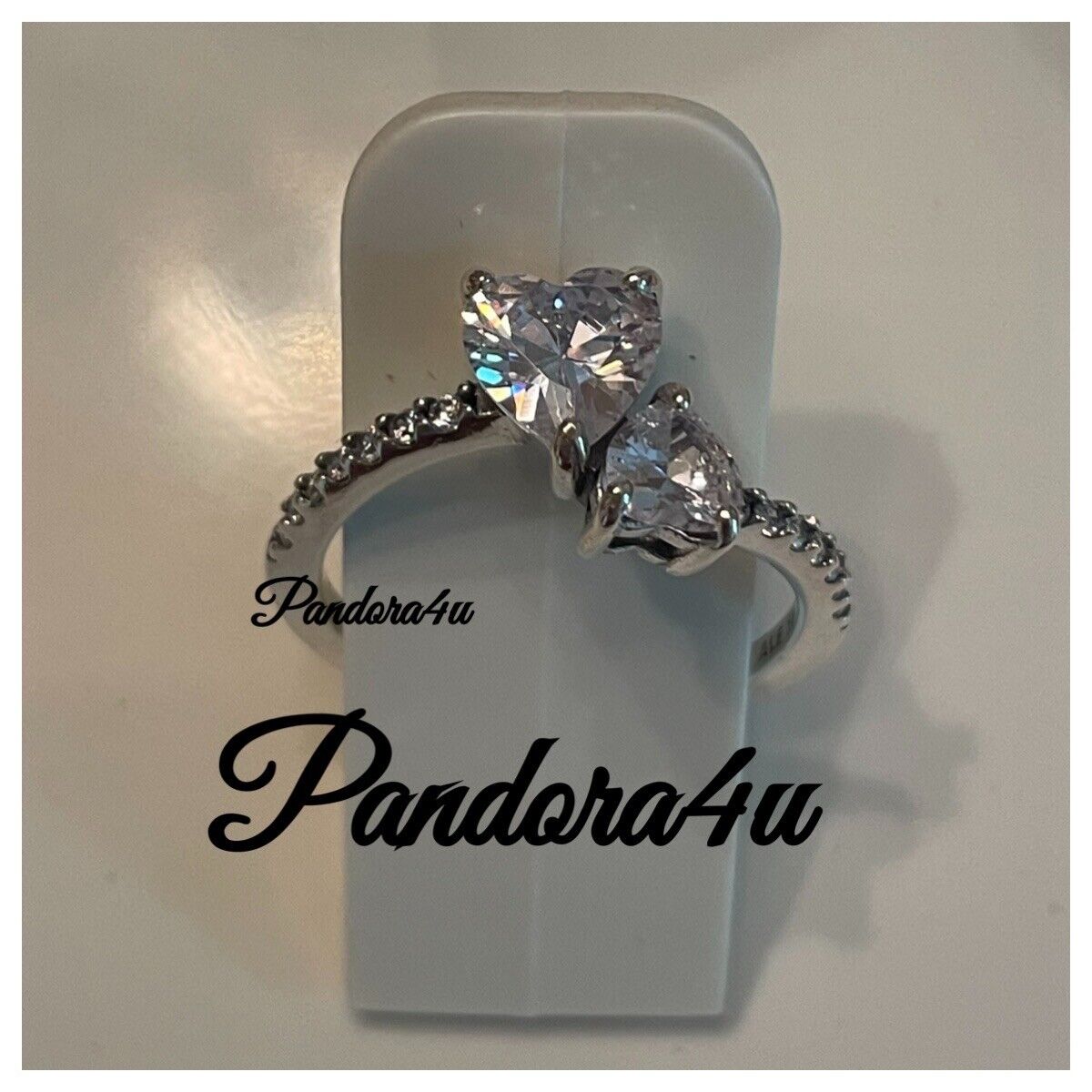 PANDORA Double Heart Sparkling Ring NeW Tags Velvet Lined PANDORA Double Heart Sparkling Ring NeW Tags Velvet Lined