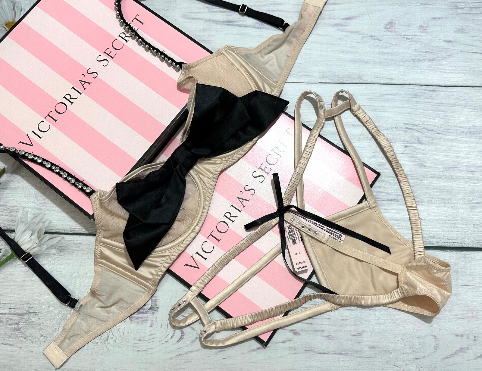 Victoria's Secret Unlined Bow Balconette Bra Cut Out Set Shine Strap ...