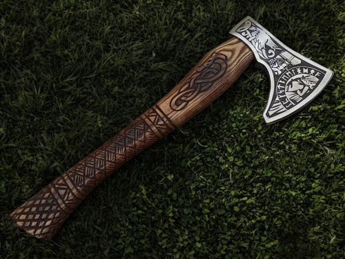 Engraved HandForged Viking Bearded Axe, Carbon Steel Blade, Rosewood ...