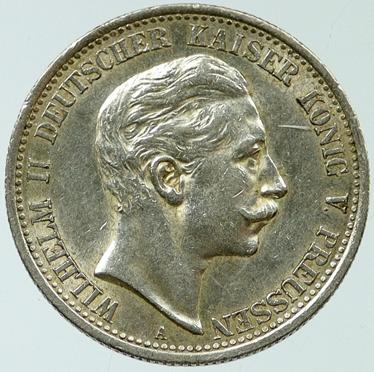 1907 GERMANY GERMAN STATES PRUSSIA WILHELM II Genuine Silver 2 Mark ...