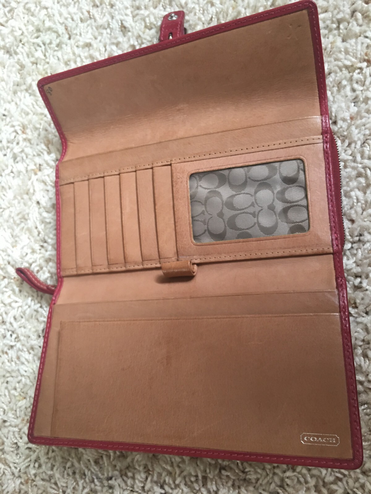 Coach Red Leather Trifold Wallet - Gem