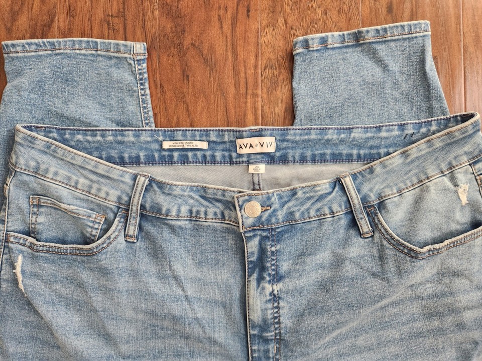 Ava& Viv Women High Rise Skinny Light Blue Jean Denim Casual Style Plus ...