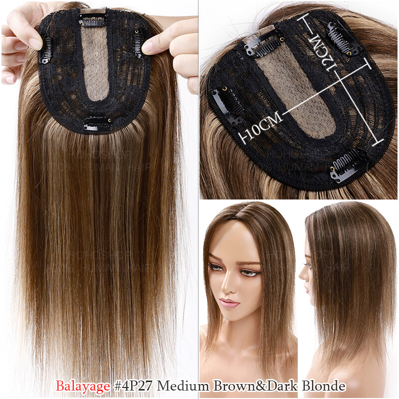 Women Hair Topper Hairpiece Clip in Wiglet 100% Human Hair Toupee For ...