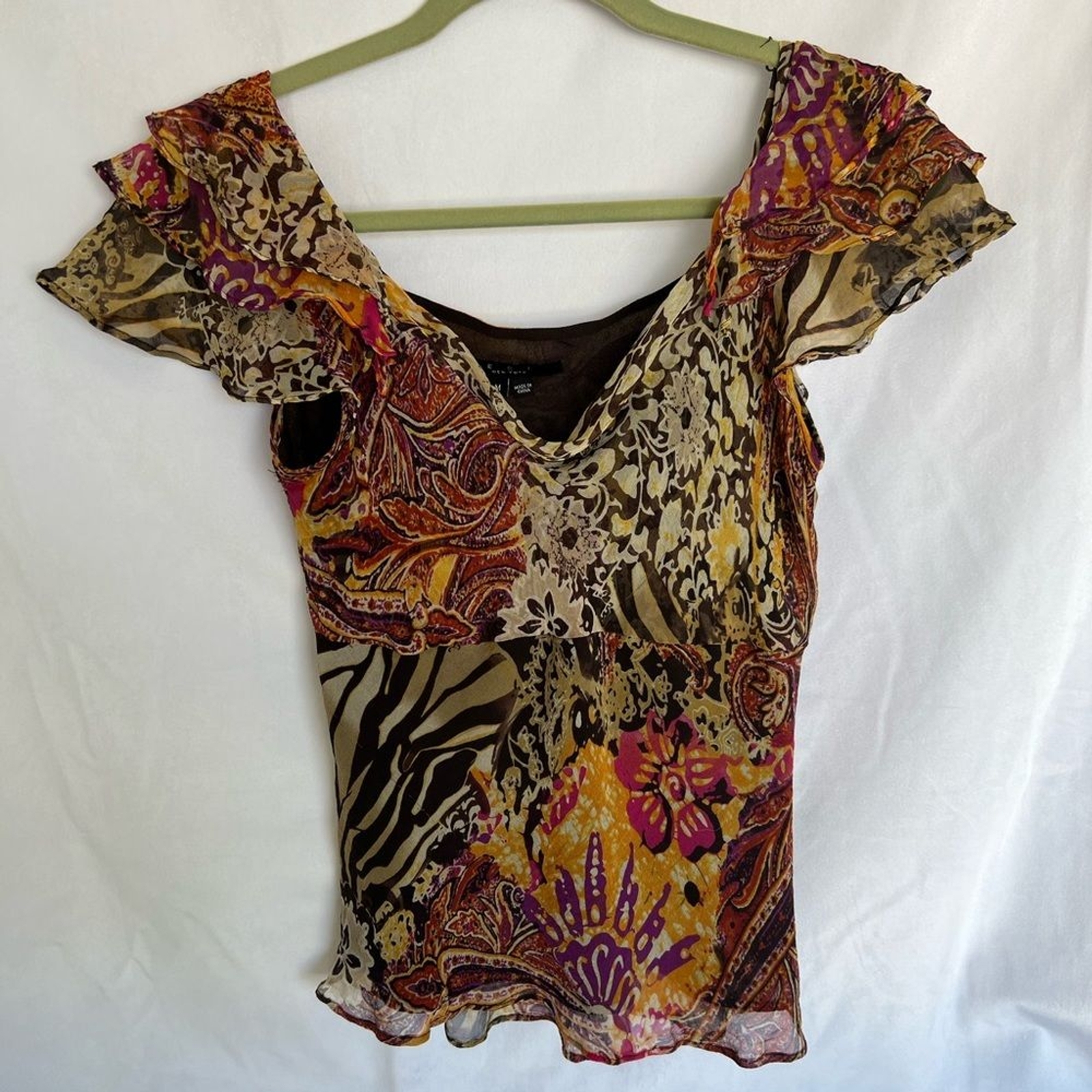 ECI New York Y2K Silk Floral Blouse size Medium