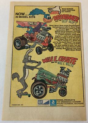 1972 MPC hot rod model kits ad page~ROAD RUNNER BEEP BEEP T,WILE E ...