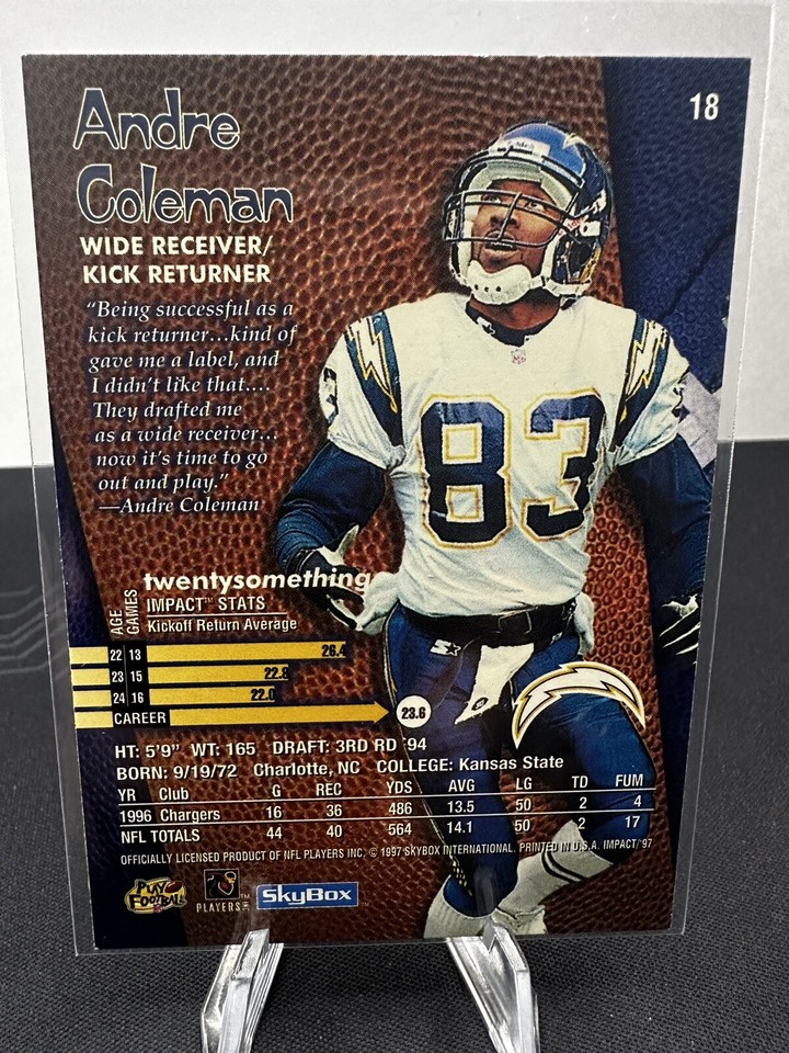 💥1997 SkyBox Impact Football Card #18 Andre Coleman San Diego Chargers ...