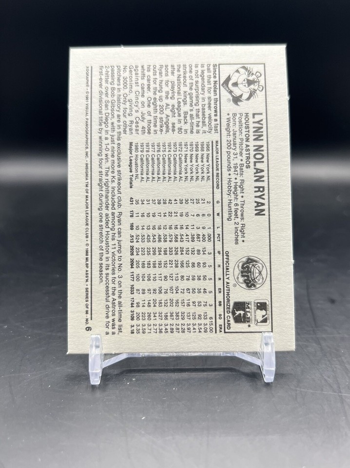 1981 Kellogg's 3-D Super Stars Nolan Ryan #6 Houston Astros Baseball ...