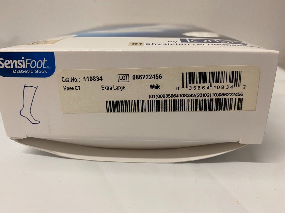 Jobst SensiFoot Diabetic Sock 110834 Extra Large Knee White Closed Toe ...