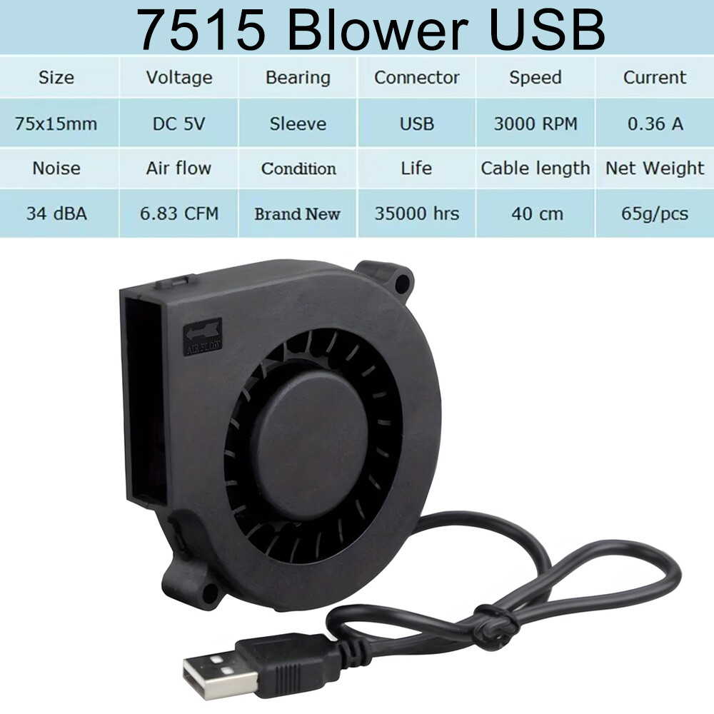 US 7515 7525 Turbine Blower Cooling Fan 75mm – 5V DC Centrifugal Fan 3D ...