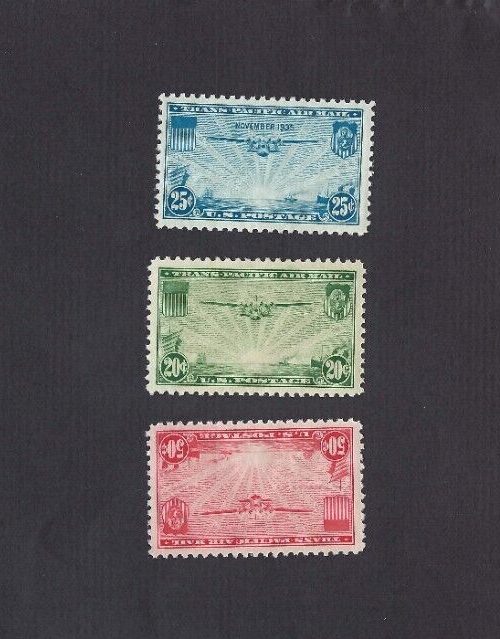 Lot of 3 US Stamp Air Mail Scott# C20,C21,C22 1935-37 25c,20c,50c VF ...