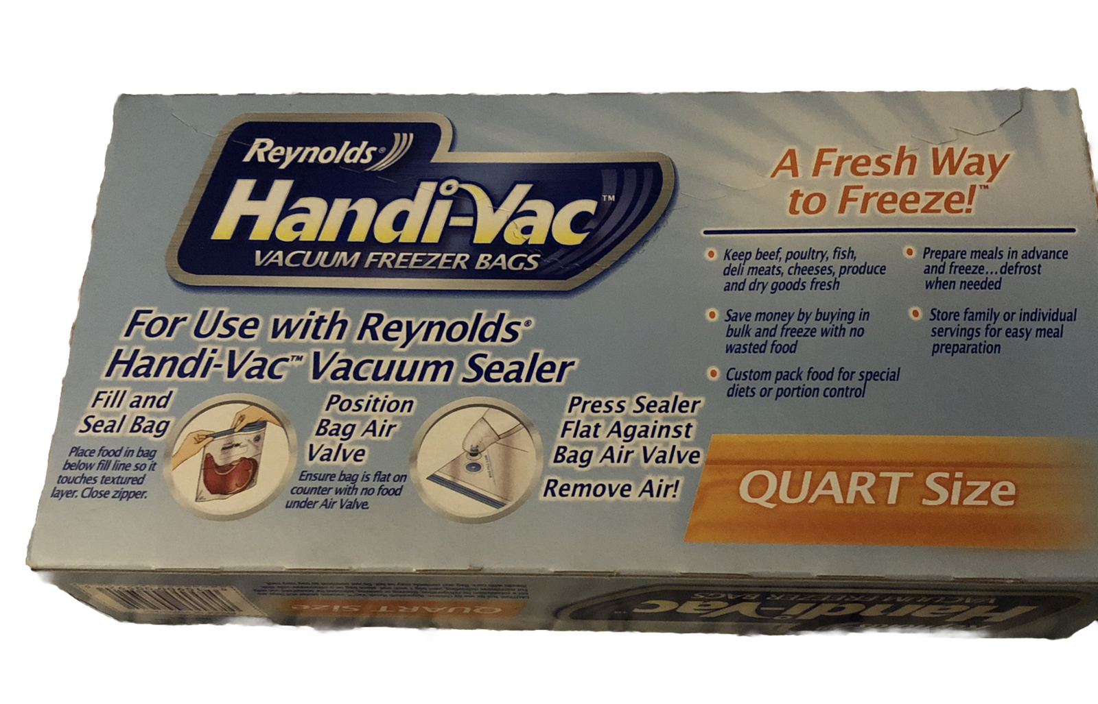 Reynolds Handi-vac Vacuum Freezer Food Storage Quart Size Bags 14ct ...