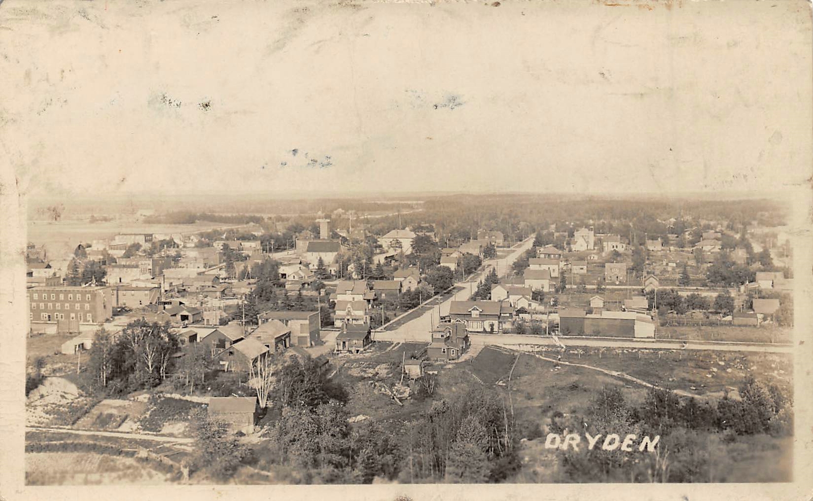 DRYDEN Ontario Canada postcard Kenora County RPPC hilltop view of town ...