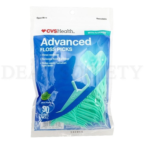 CVSHealth Advanced Mint Floss Picks with Fluoride Mint 90 Count Each ...