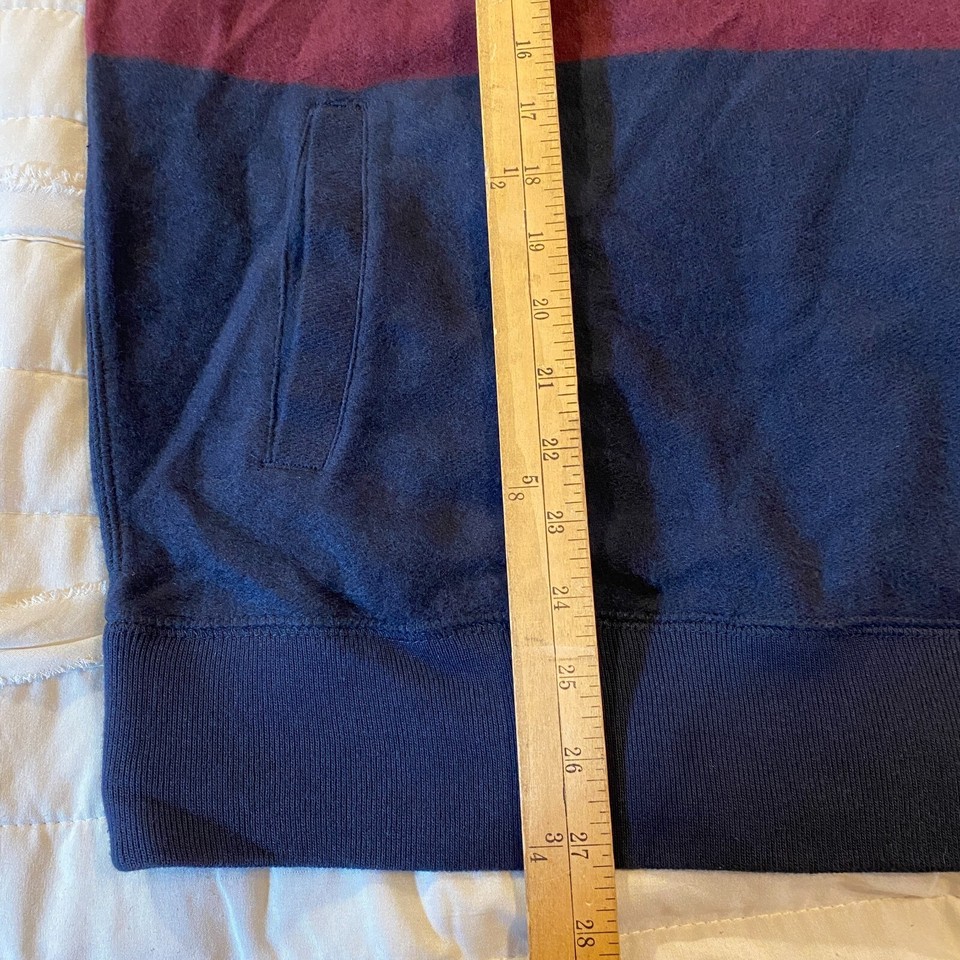 Chaps Ralph Lauren Pullover Mens Small Navy Maroon Stripe Fuzzy 1/4 ...