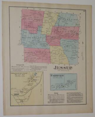 1872 Susquehanna County PA HAND-COLORD JESSUP Townshp & FAIRDALE MAP ...