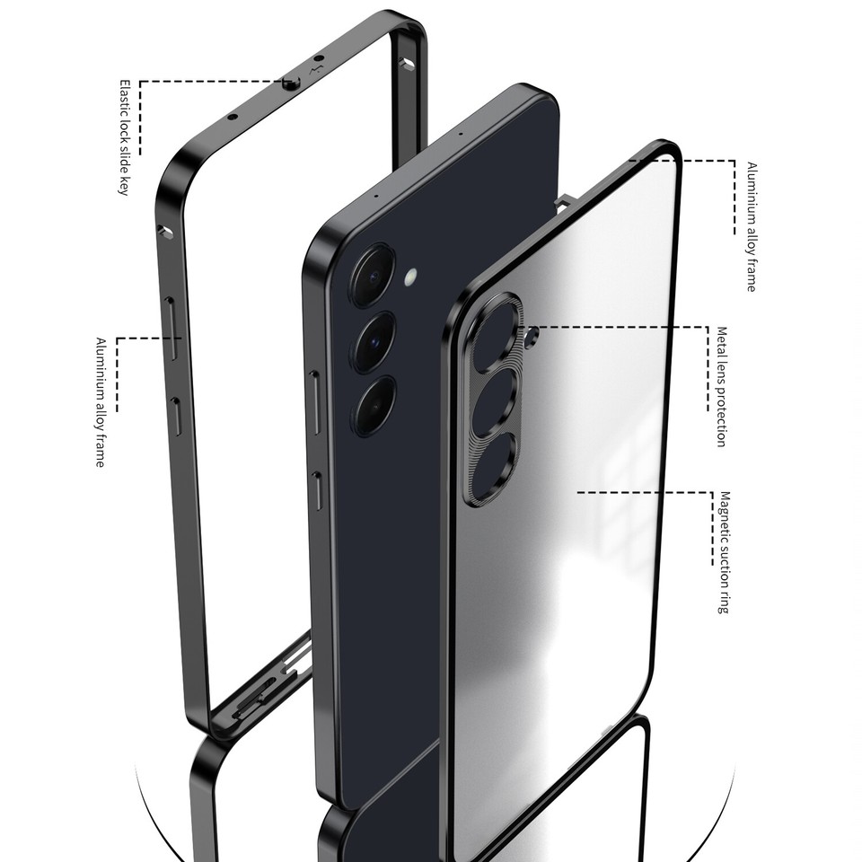 For Samsung Galaxy A55 Luxury Hybrid Metal Bumper Magnetic Back Glass ...