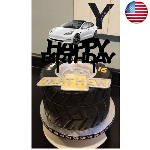 Electric Car Happy Birthday Cake Topper Electric Car Cake Topper for ...