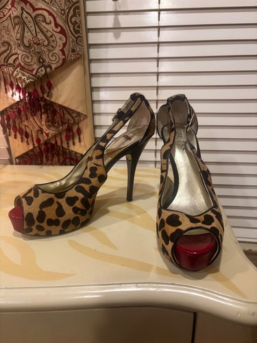 Guess Leopard Print Slip on Peep Toe Stilettos High Heel Shoes 9 | eBay
