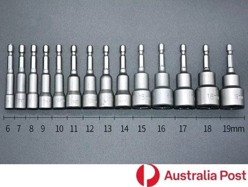 14pc Hex set Magnetic Impact Nut Driver Tek Adaptor Screw drill Bit 6-19mm | eBay