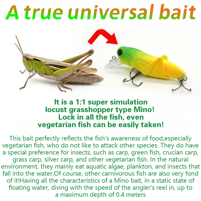 55mM 3.5g Insect Bionic Grasshopper Artificial Minnow Lure Fishing Hard ...