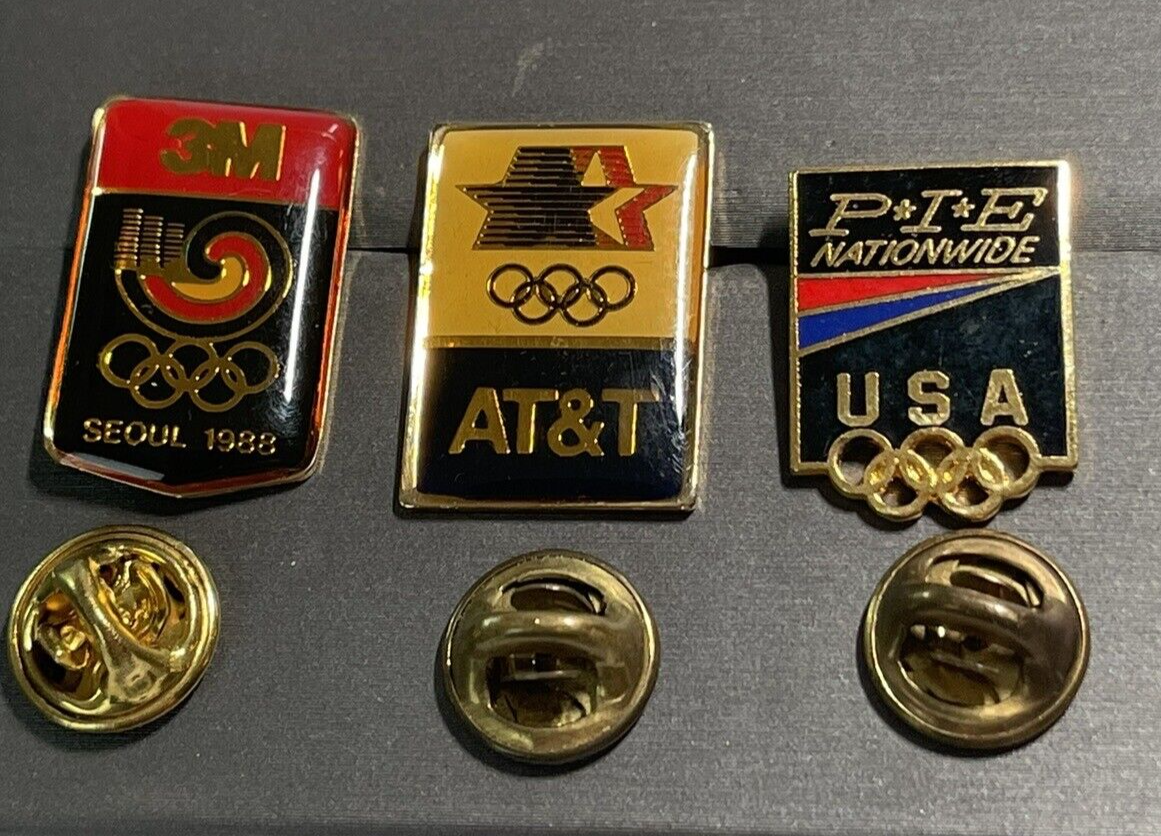 Three Olympic Games Pins 3M, AT&T And P.I.E. Nationwide Enameled Lapel ...